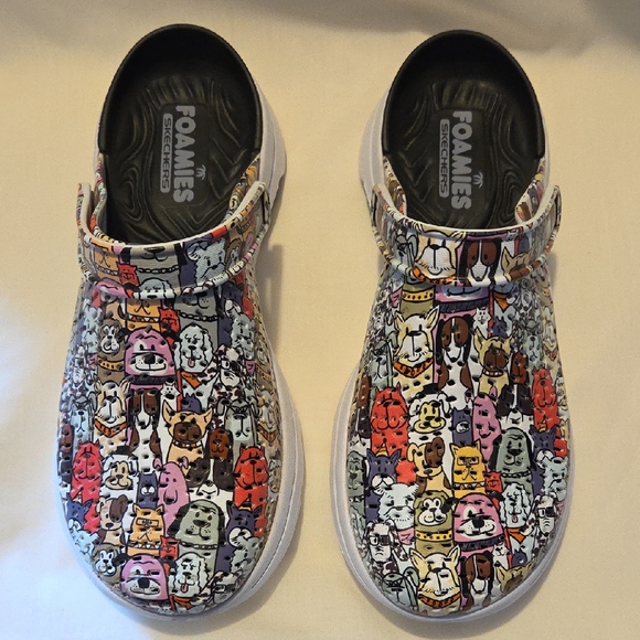 Skechers | Shoes | Skechers Multicolor Dog Pattern Clogs | Poshmark